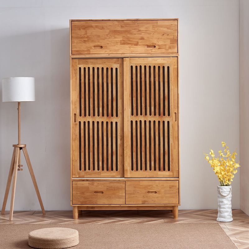 SOLID WOOD Sliding Door Wardrobe Locker With Drawers Almari Pakaian ...