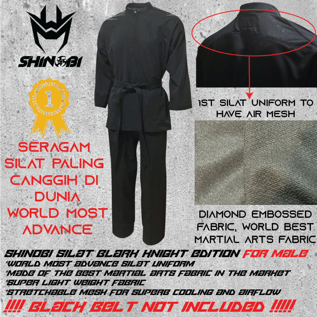 SHINOBI LIMITED EDITION BLACK KNIGHT MALE SILAT UNIFORM !!NO BELT ...