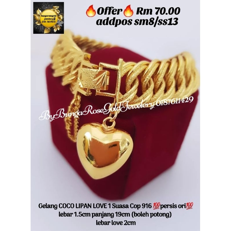 🔥Gelang COCO LIPAN LOVE 1 Gantung Suasa Cop 916🔥💯designcopyori💯 ...
