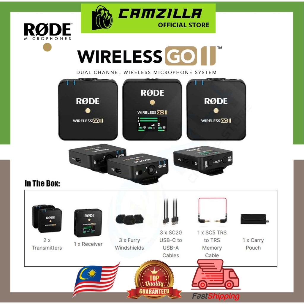 Rode Wireless GO II 2-Person Compact Digital Wireless Microphone System/Recorder (2.4 GHz ...