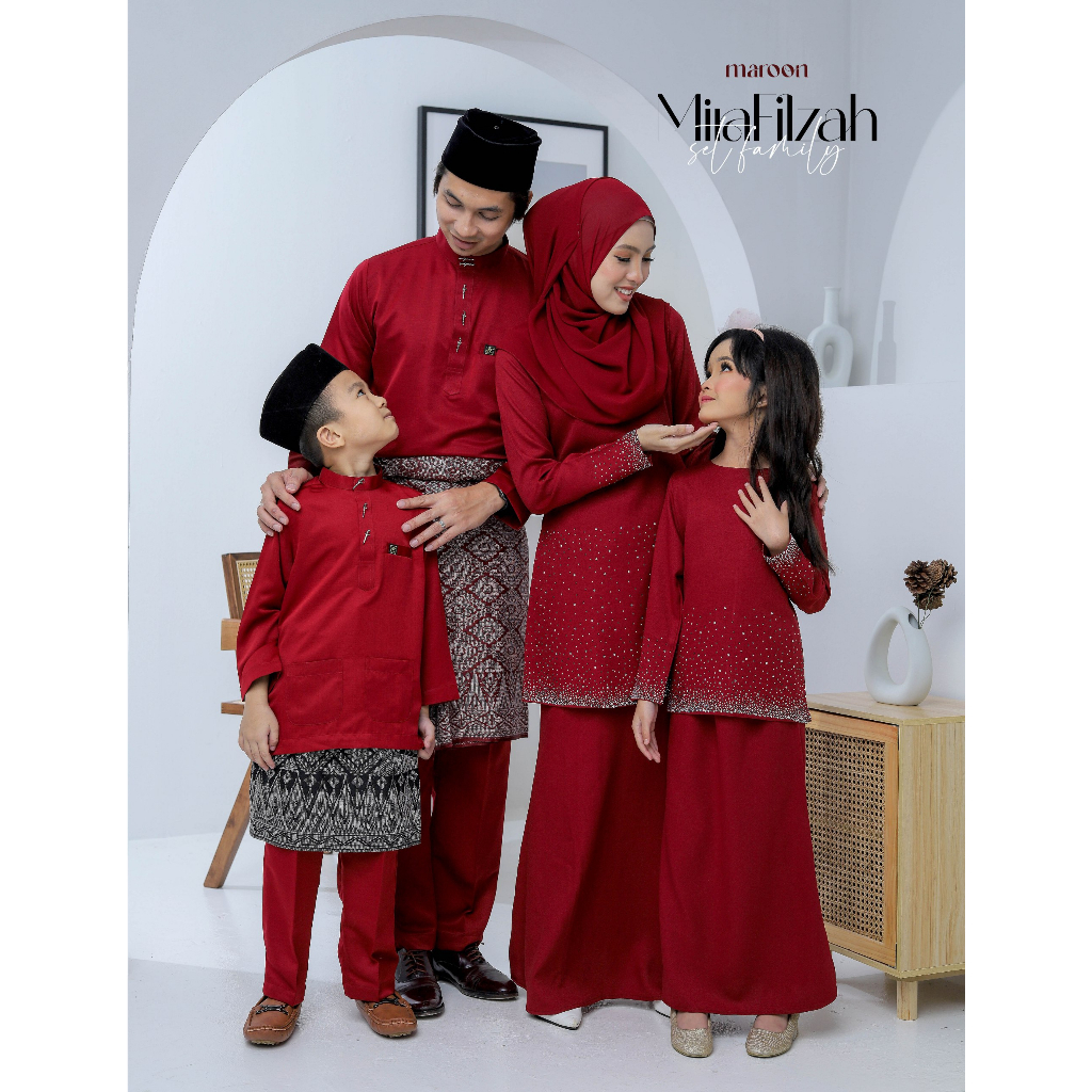 BAJU RAYA SET FAMILY MIRA FILZAH EXCLUSIVE (MAROON) | Shopee Malaysia