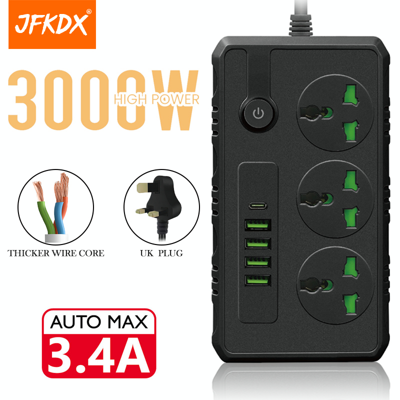 UK power socket plug extension with TYPE-C USB port adapter cable fast ...