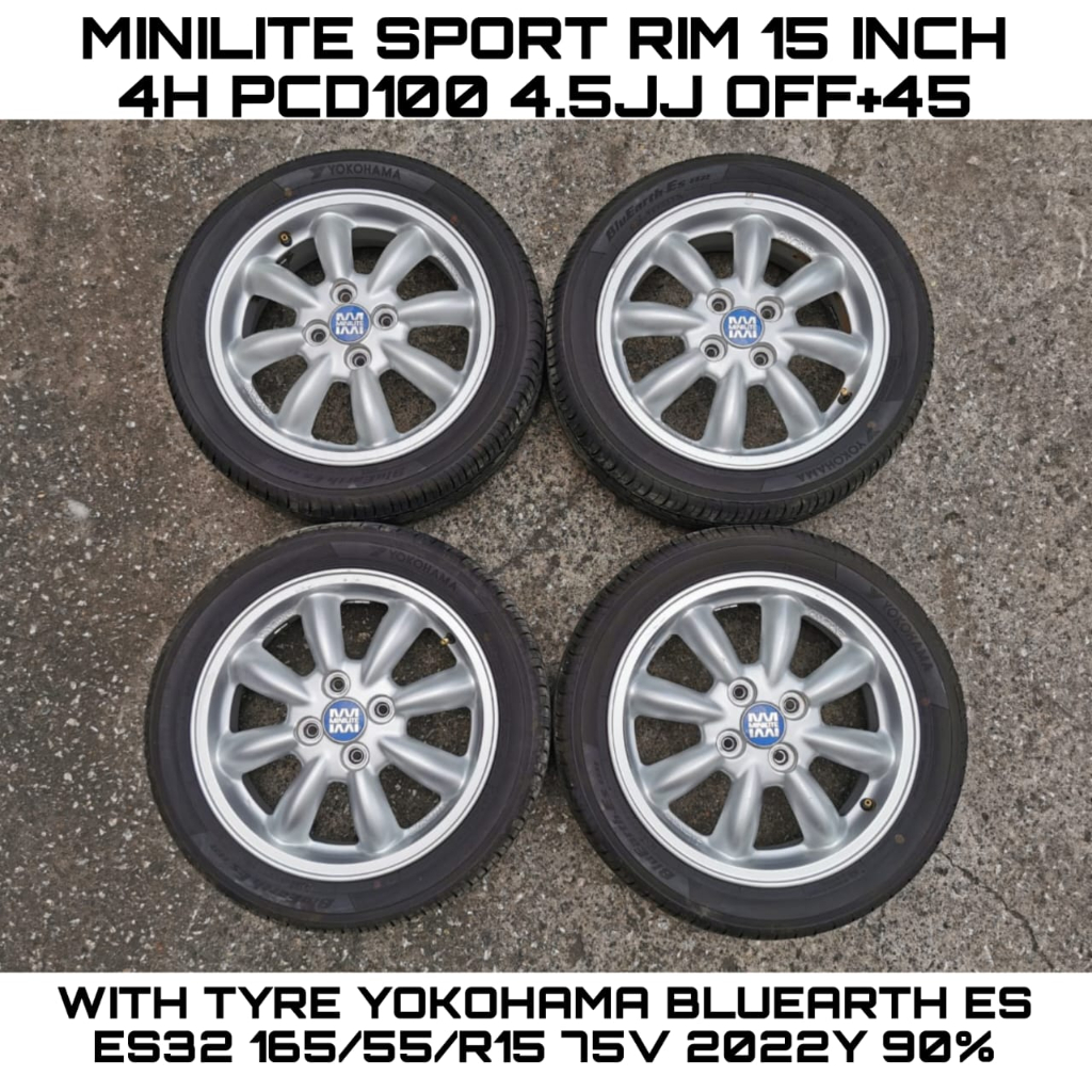 Daihatsu Minilite Sport Rim 15 Inch 4H Pcd100 4.5jj Off+45 With Tyre Yokohama 165/55/R15 75V ...
