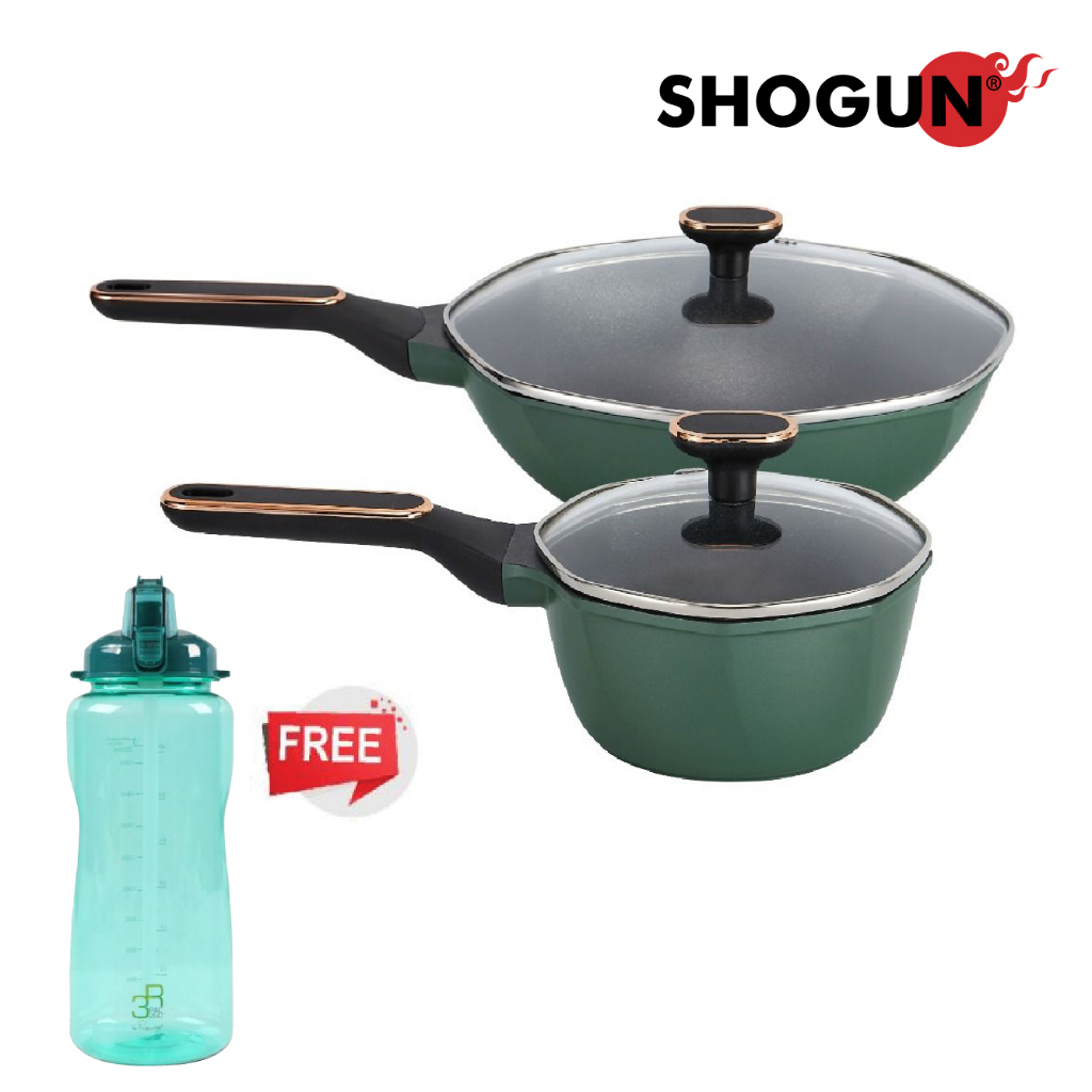 Shogun Octagon 30cm Wok with Glass Lid (IH) + 18cm Saucepan with Glass Lid (IH) (FREE Kite of ...