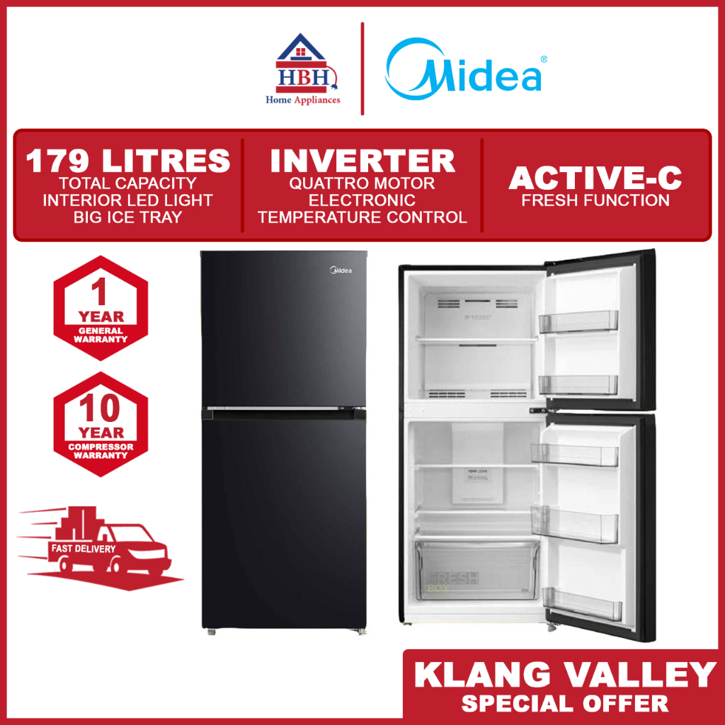 Midea MDRT267MTB30 179L 2 Door Frost Free Refrigerator Fridge Peti Ais ...