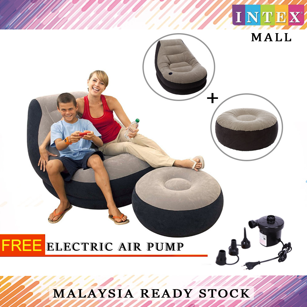 ORIGINAL INTEX 68564 Inflatable Relaxing Single Seat Air Sofa + Foot ...