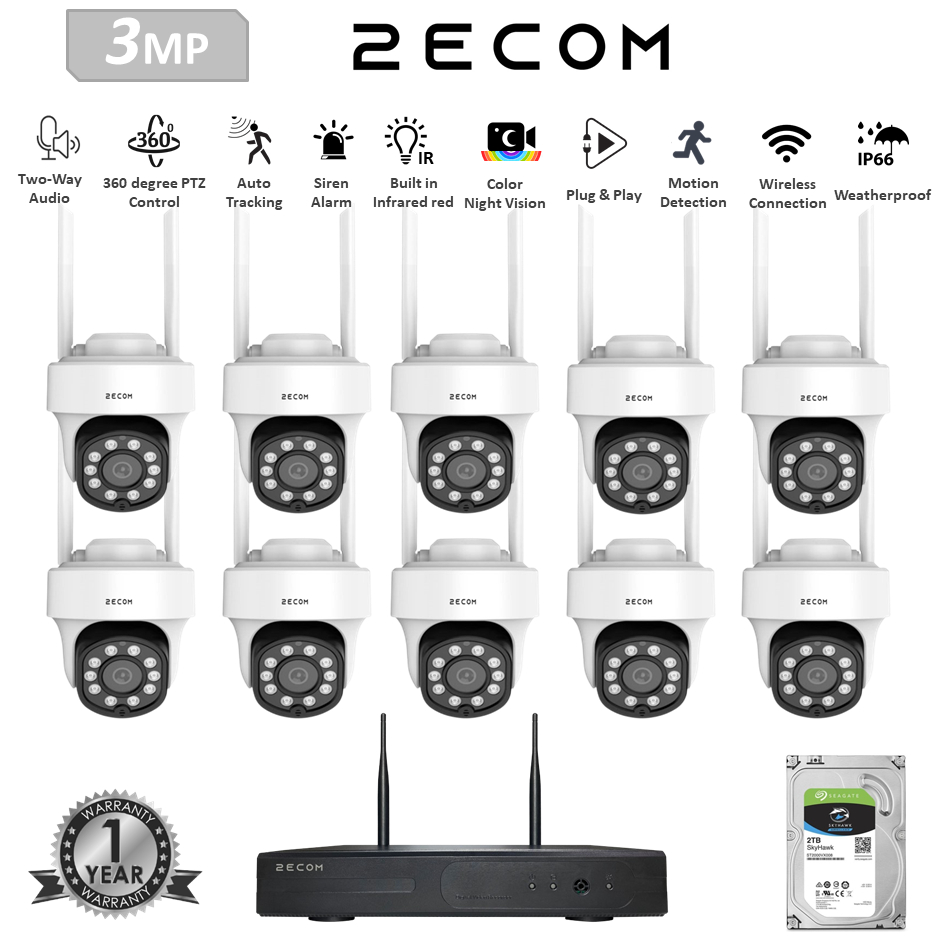 2ECOM 3mp 5mp PTZ eyeball rotate 360 degree wifi cctv kit wireless cctv ...