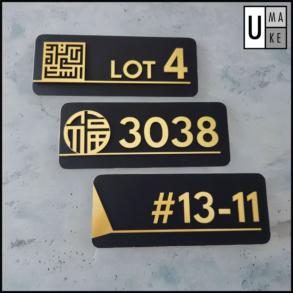 UMAKE BLack Gold Customize Acrylic House Number Plate Tanda Rumah 门牌 ...