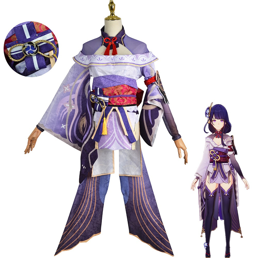 Raiden Shogun Cosplay Genshin Impact Costume Jacquard Fabric Uniform ...