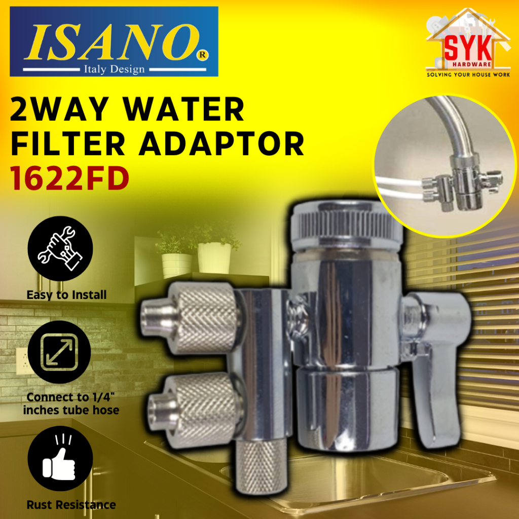 SYK Isano 1622FD 1/4 Inch Two Way Water Filter Adapter Purifier Sink ...