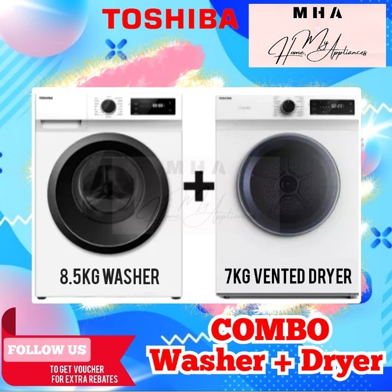 Toshiba Front Load Washer Washing Machine (8.5kg) TW-BH95S2M + Tumble ...