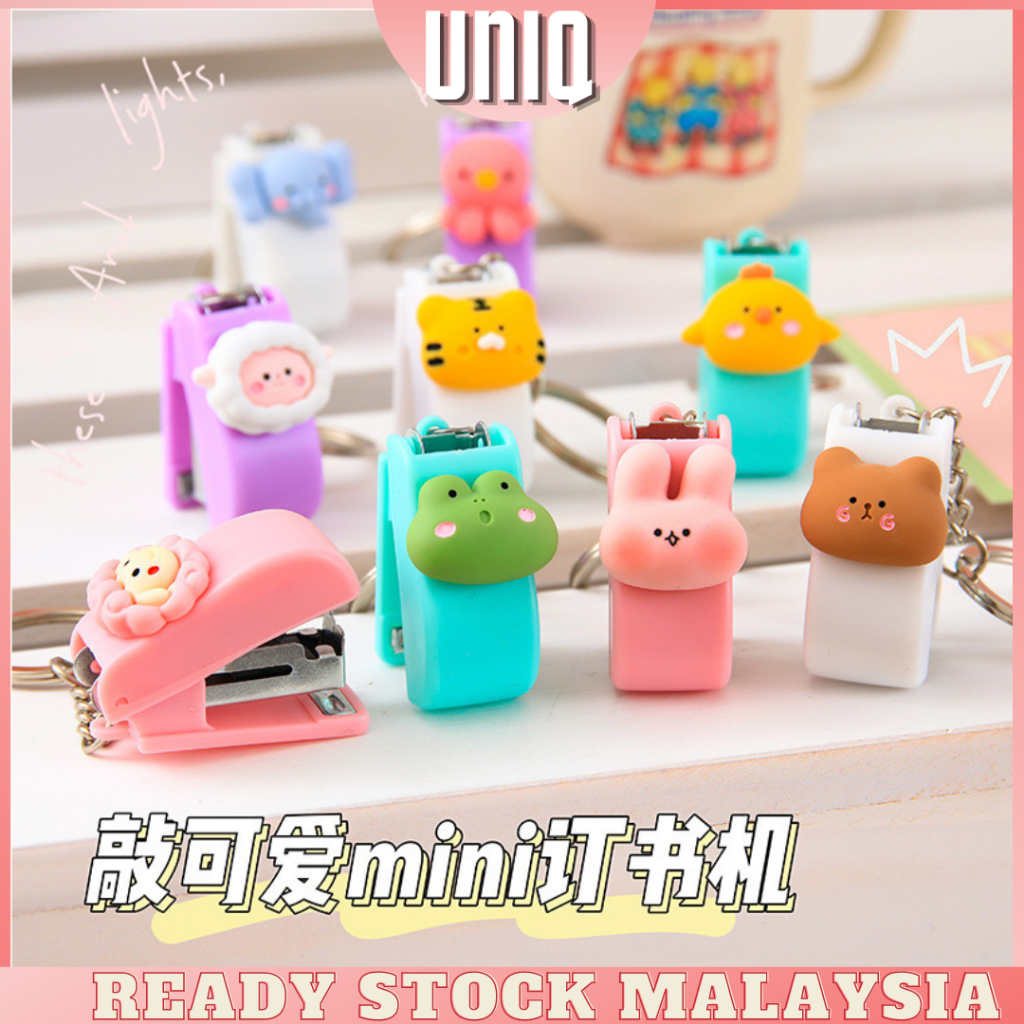 S14 READY STOCK UNIQ Cute Cartoon Mini Stapler Keychains Student School ...
