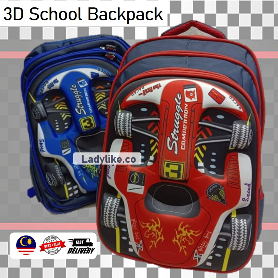 Racing Car Backpack 3D Bag Hot Wheel Sport Car Kid Bag School Beg ...