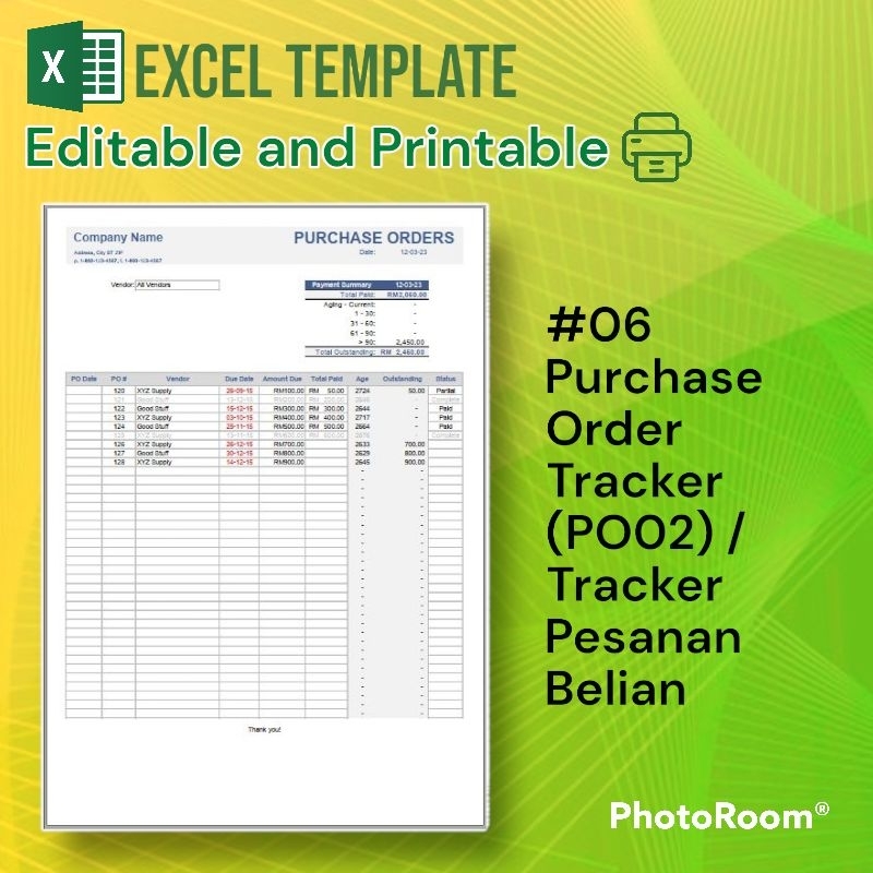[#06] Microsoft Excel Purchase Order Tracker (PO02) / Contoh Template ...