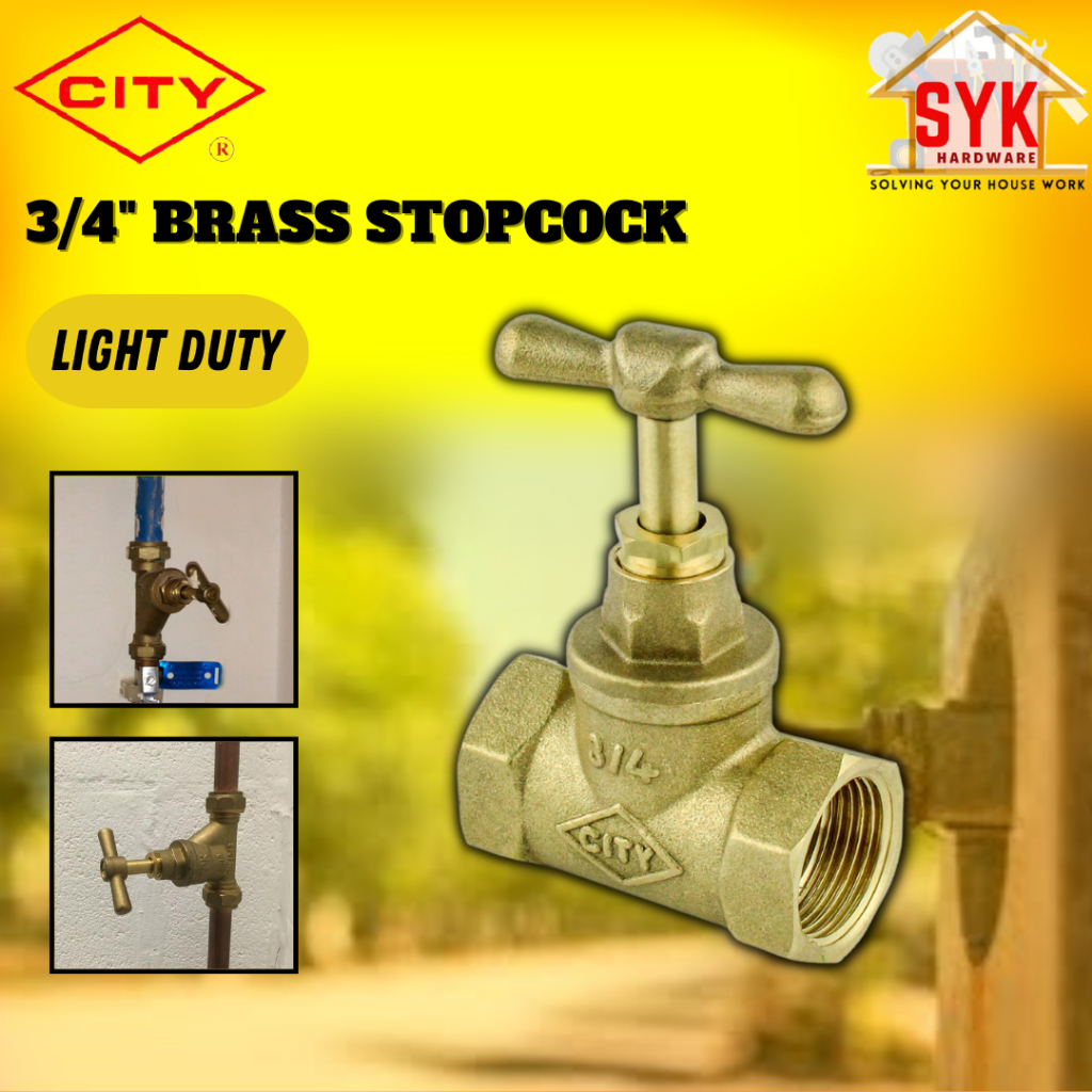 SYK City 3/4 Inch Brass Stopcock Light Duty Stop Valve Pipe Fitting ...