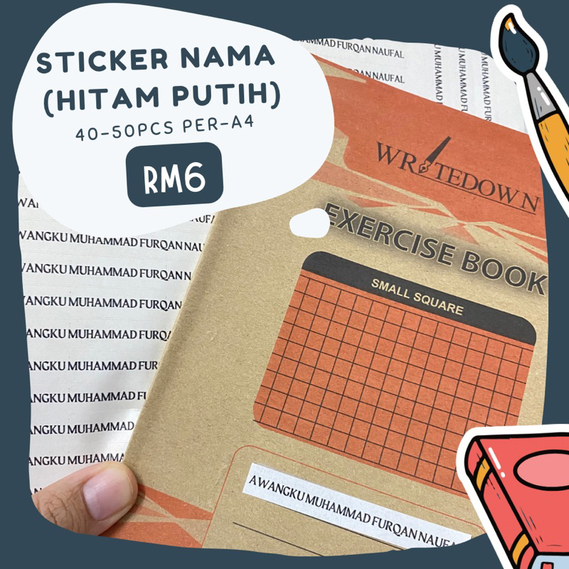 Sticker Nama/Kelas/Subject dan sebagainya HITAM PUTIH (Mirrocote ...