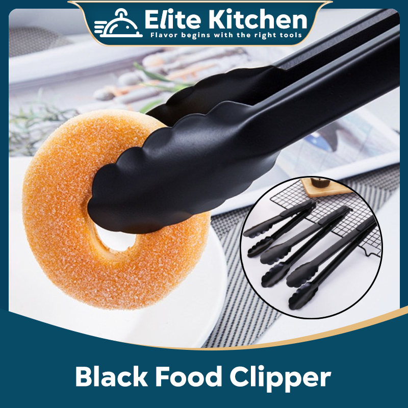 Elite Kitchen - Multipurpose Black Stainless Steel Food Tong Penyepit ...