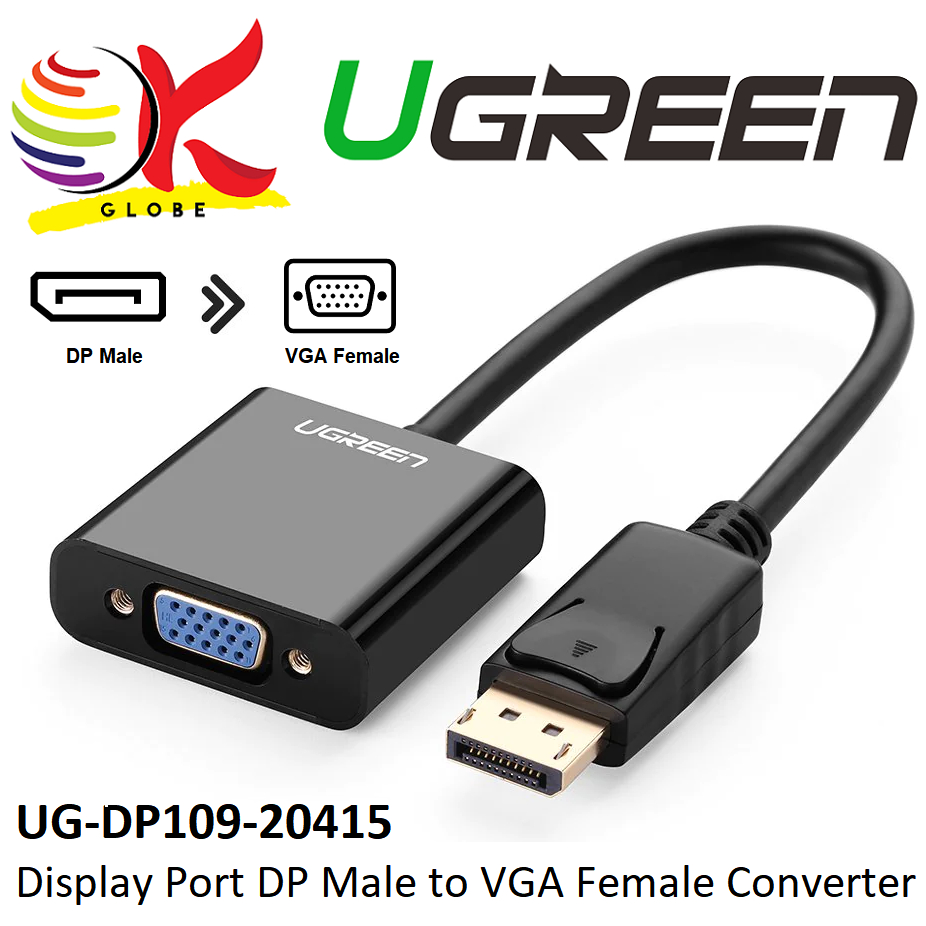 UGREEN DISPLAY PORT DP MALE TO VGA FEMALE CONVERTER ADAPTER, SUPPORT 1920*1080 @60HZ (UG-DP109 ...