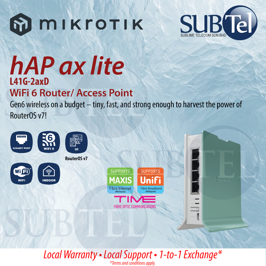 Mikrotik hAP ax Lite (L41G-2axD) WiFi6 Router Access Point RouterOS v7 ...