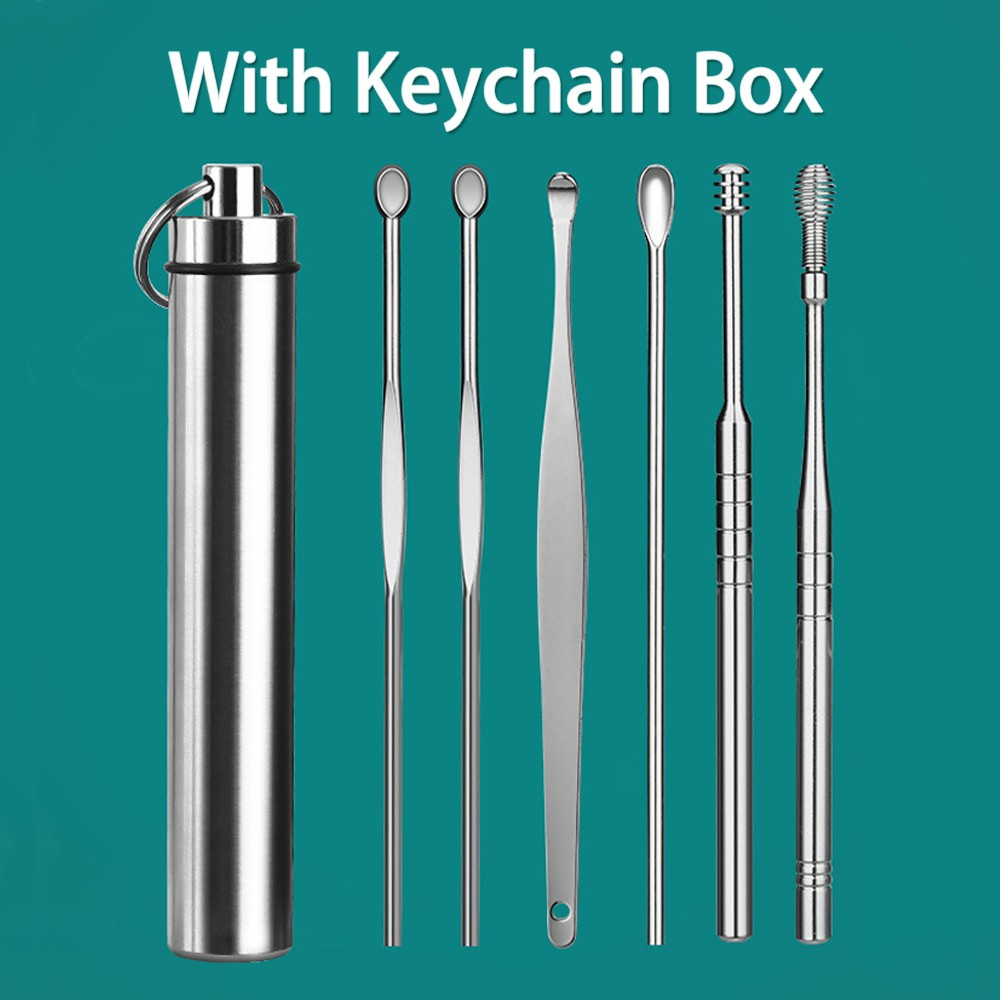 6in1 Set Pengorek Tahi Telinga Besi Stainless Steel Ear Pick Tools Ear ...