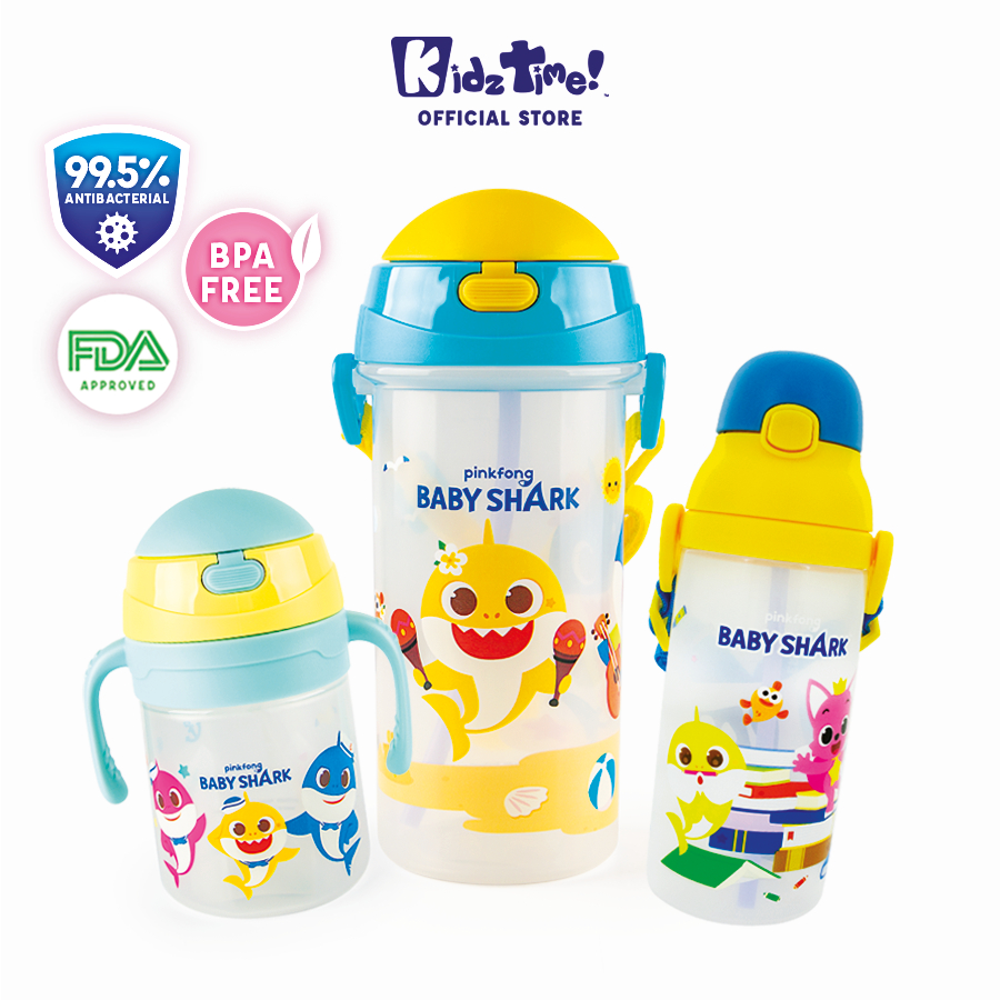Pinkfong Baby Shark Kids Cartoon Water Bottle BPA Free Children Water Bottle with Straw (380ml ...