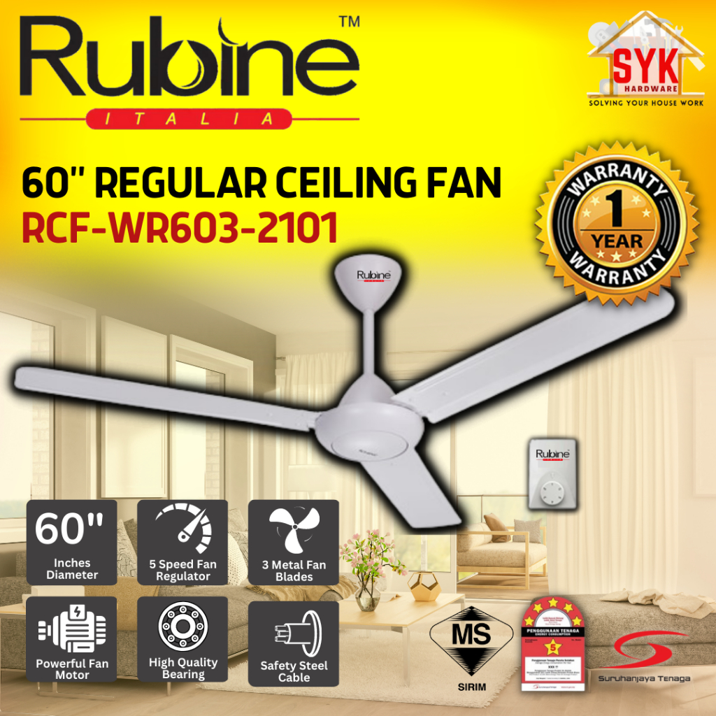 SYK Rubine RCF-WR603-2101-WH 60" Regular Ceiling Fan Home Appliances ...