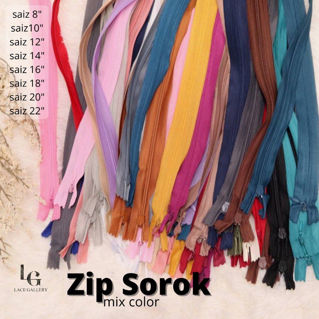 1PCS 24" ZIP SOROK / ZIP SEMBUNYI / INVISIBLE ZIPPER (HITAM DAN PUTIH ...