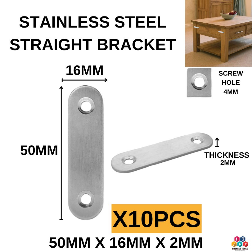 STAINLESS STEEL STRAIGHT BRACKET -50MM X 16MM X 2MM - X 10 PCS | Shopee ...