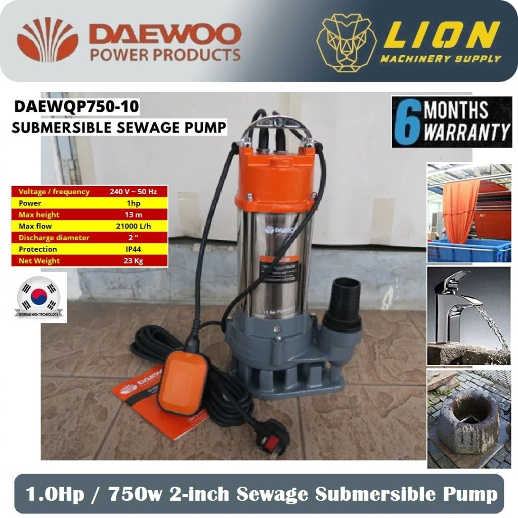 DAEWOO 2"/50mm 750W/1HP Submersible Sewage Pump DAEWQP750-10 - Brand ...