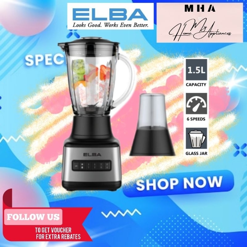 ELBA Glass Jar Blender Model: EBG-K1556G(BK) | Shopee Malaysia