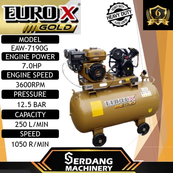 EUROX GOLD EAW7190G 150Litre 7HP High Pressure 12.5BAR Air Compressor 1050RPM - 6 Month Warranty ...