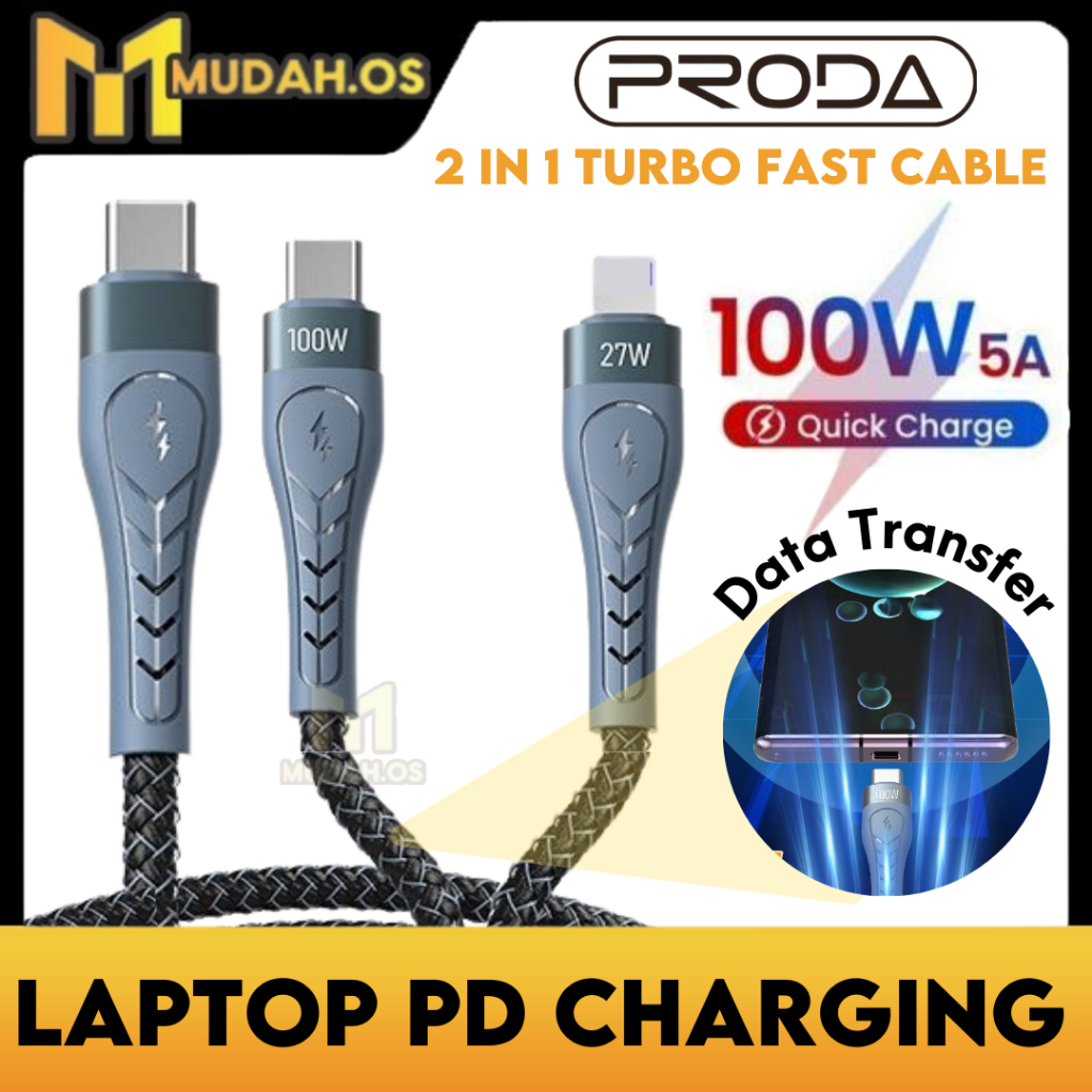 PRODA Super Fast Charging 5A Data Cable 2 In 1 USB C PD 100W Cable Type ...
