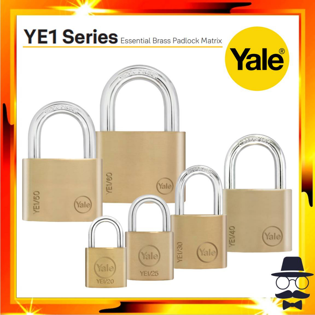 YALE YE1 Hardened Steel Solid Brass Padlock 20mm 25mm 30mm 40mm 50mm ...