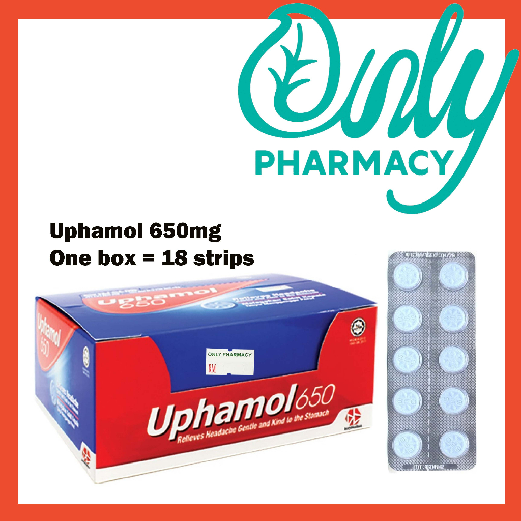 ONE BOX Uphamol Paracetamol 650mg 18 strips x 10 tablets per box (Total ...