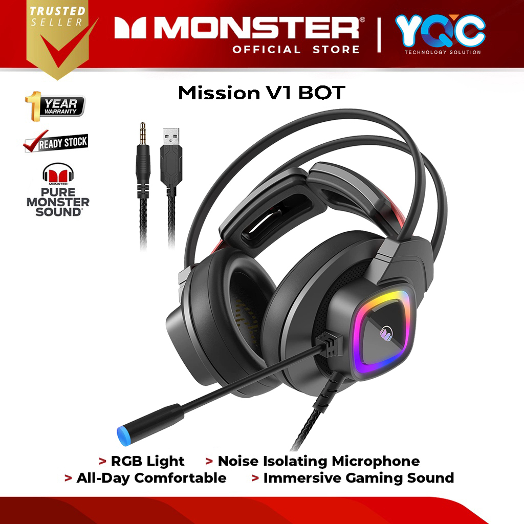 MONSTER Mission BOT Gaming Headset MH72101 with Noise Cancelling Mic ...