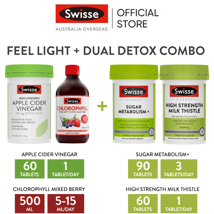 Swisse Wellness So Easy Feel Light & Detox Combo Set (Apple Cider ...