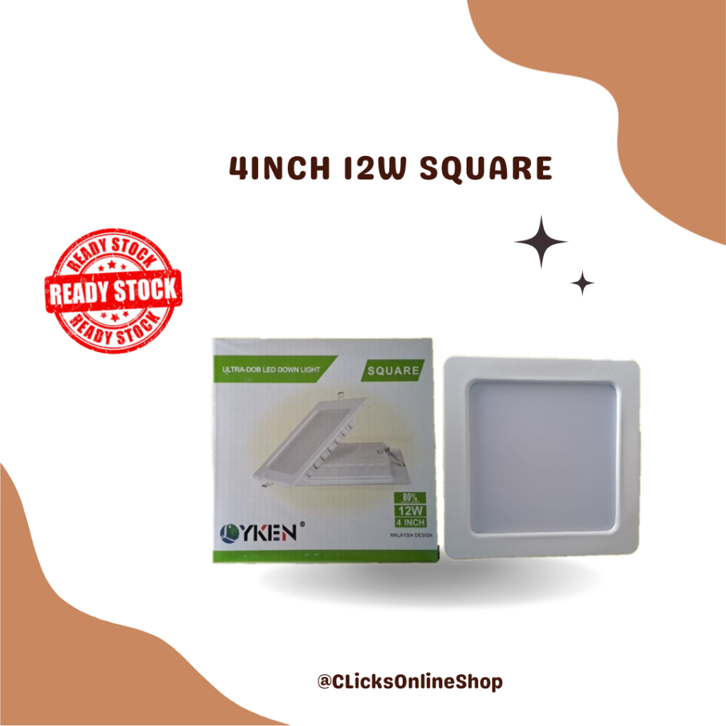 LYKEN ULTRA-DOB LED DOWN LIGHT 4INCH 12W SQUARE | Shopee Malaysia