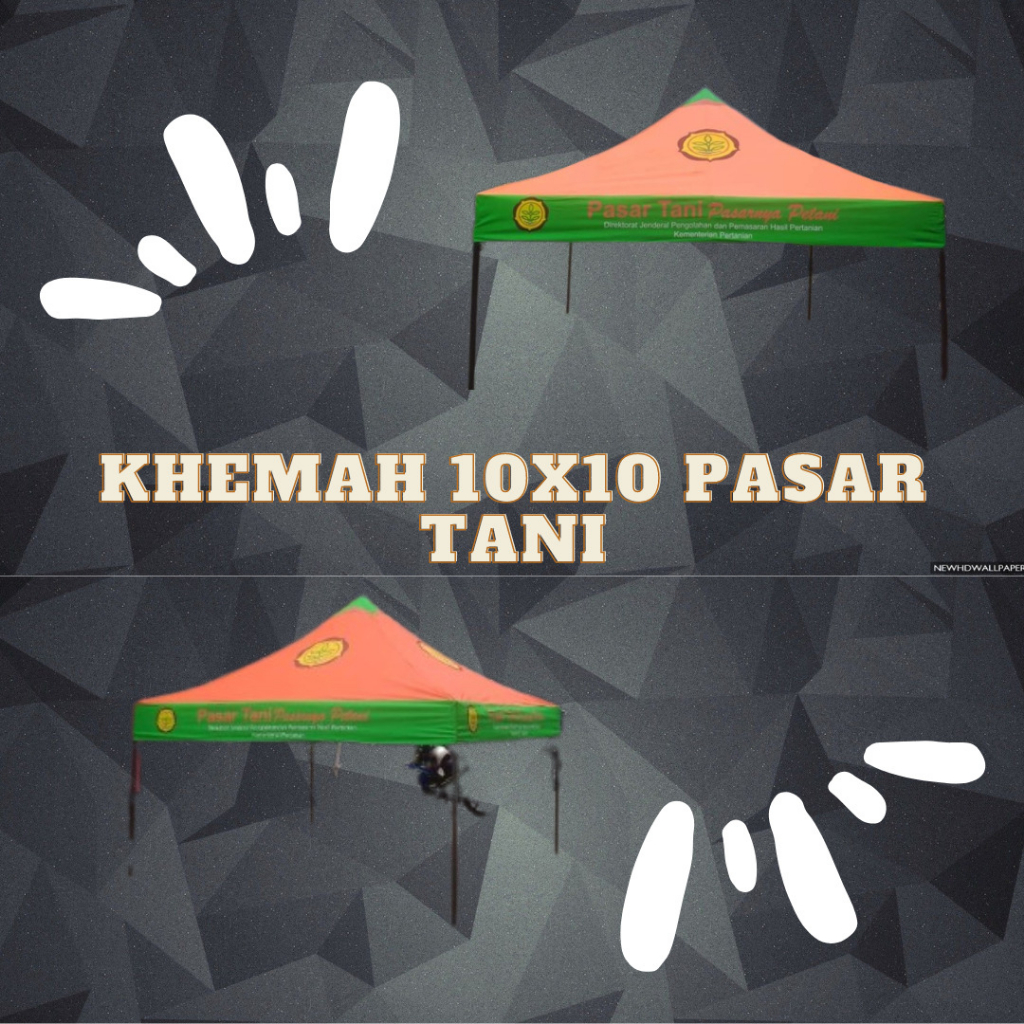 KHEMAH 10 FT X10 FT /3Mx3M PASAR TANI HIJAU/OREN BERLOGO BESI BULAT DAN ...