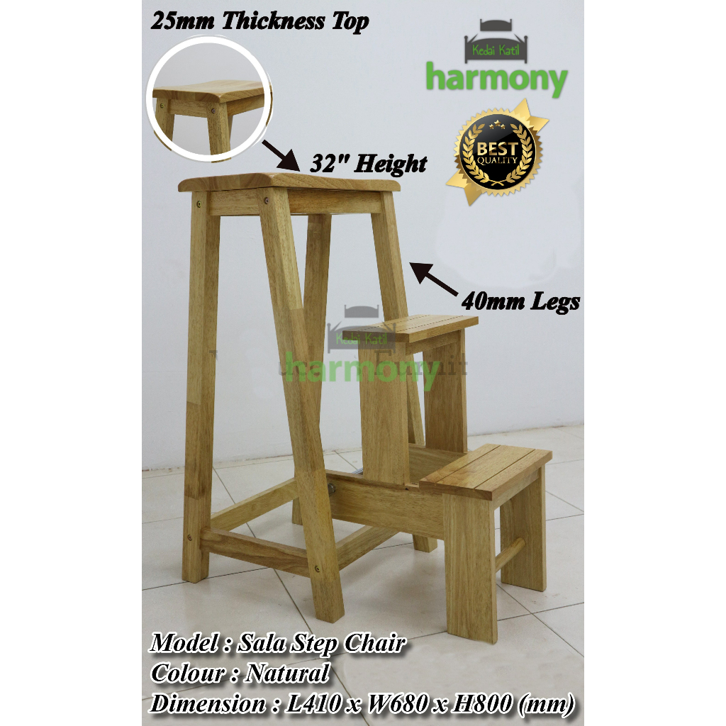 Harmony Full Solid Wood Step Chair / Ladder Stool / Kerusi Bertangga ...