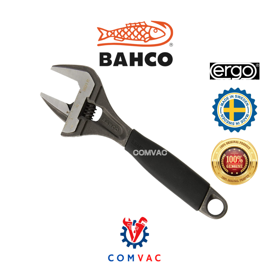 [ʀᴇᴀᴅʏ ꜱᴛᴏᴄᴋ] Bahco 9031 8" Ergo Big-Mouth Adjustable Wrench Spanner with Rubber Handle - Black ...