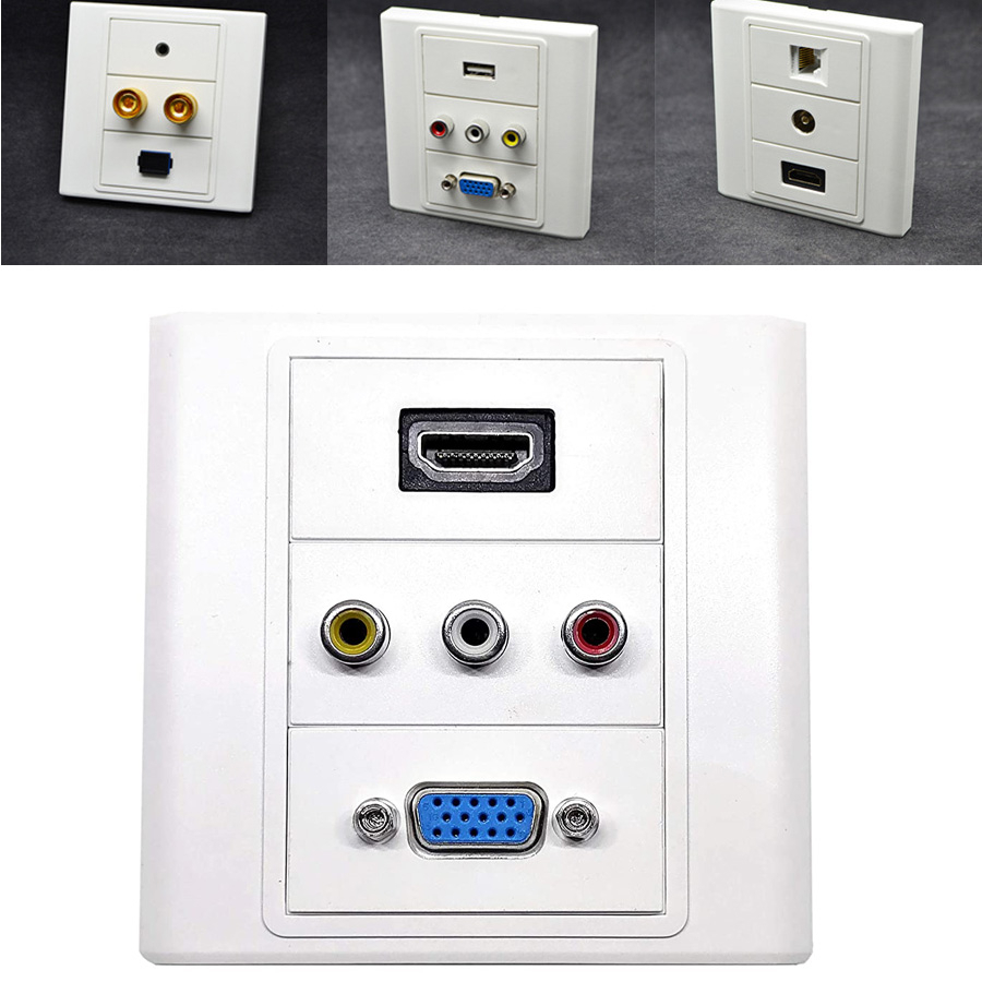 Multimedia Modular Wall Face Plate HDMI/VGA/RCA (AV)/2.1A USB Chaging/3 ...