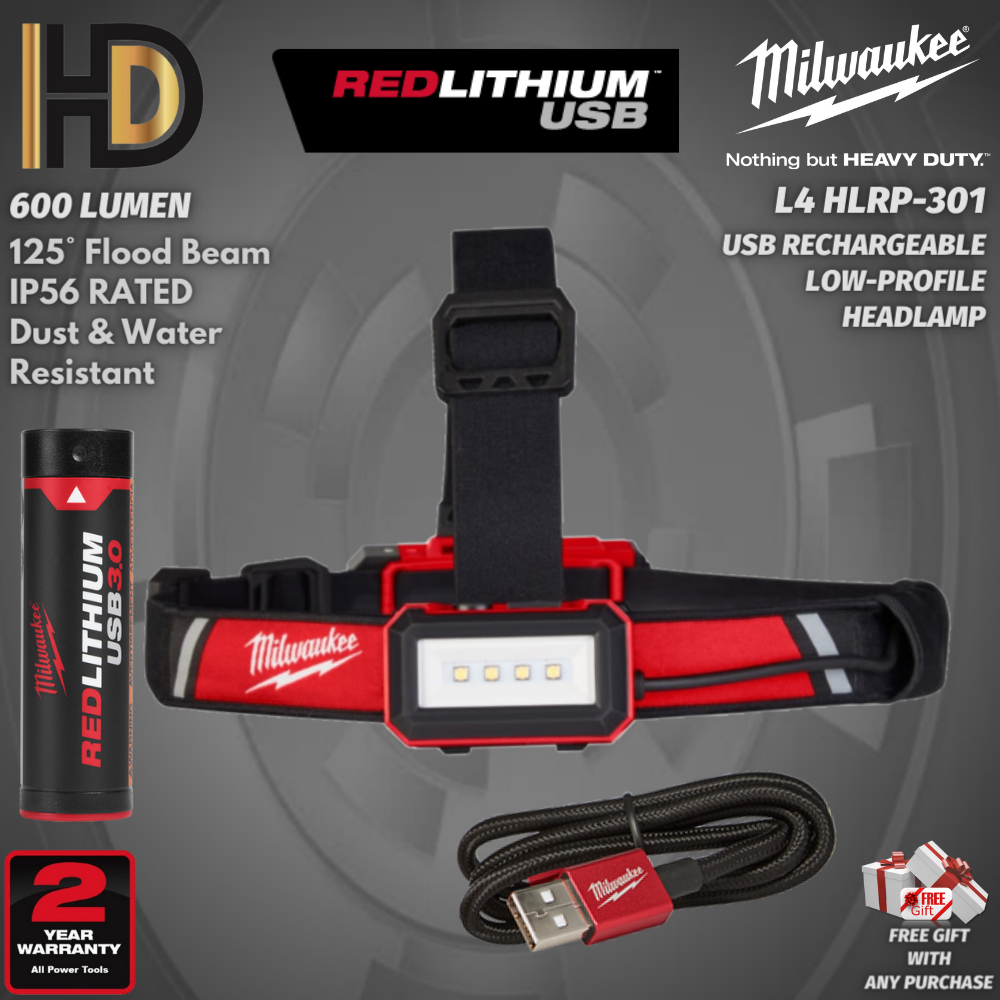 Milwaukee L4 HLRP-301 USB Rechargeable Low Profile Headlamp 600 LUMEN ...