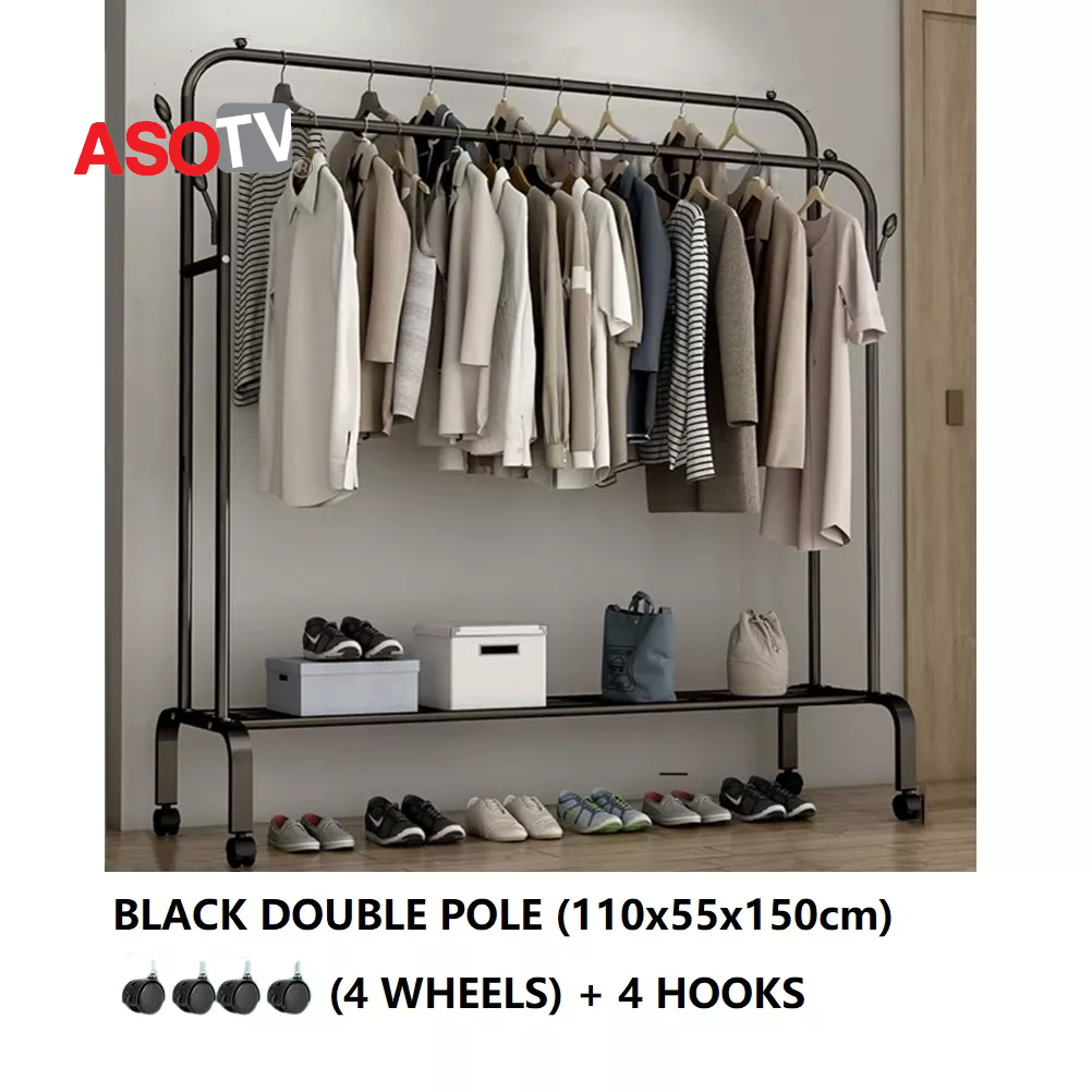 ASOTV® Double Pole Clothes Rack Rak Baju Besi Steel Cloth Stand ...