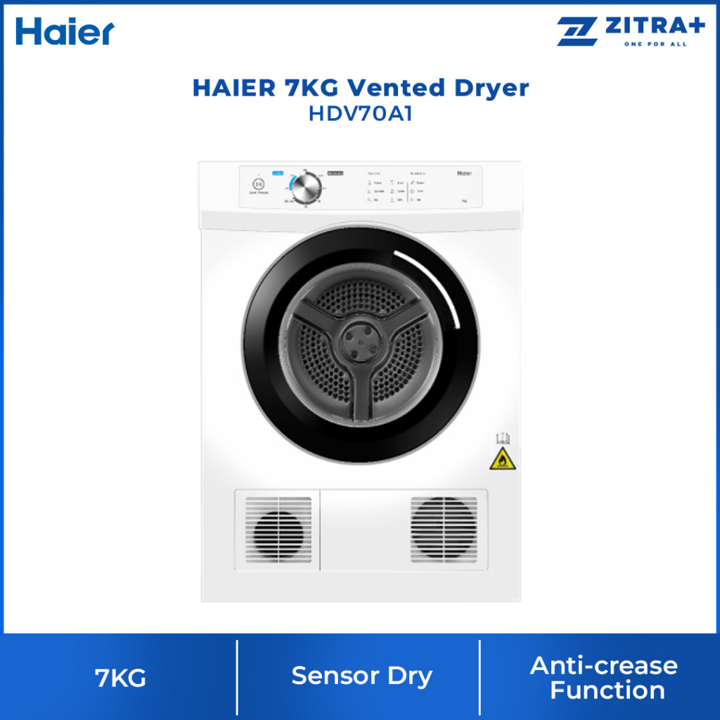 HAIER 7KG Vented Dryer HDV70A1 | Hygiene Care | Sensor Dry | Anti ...