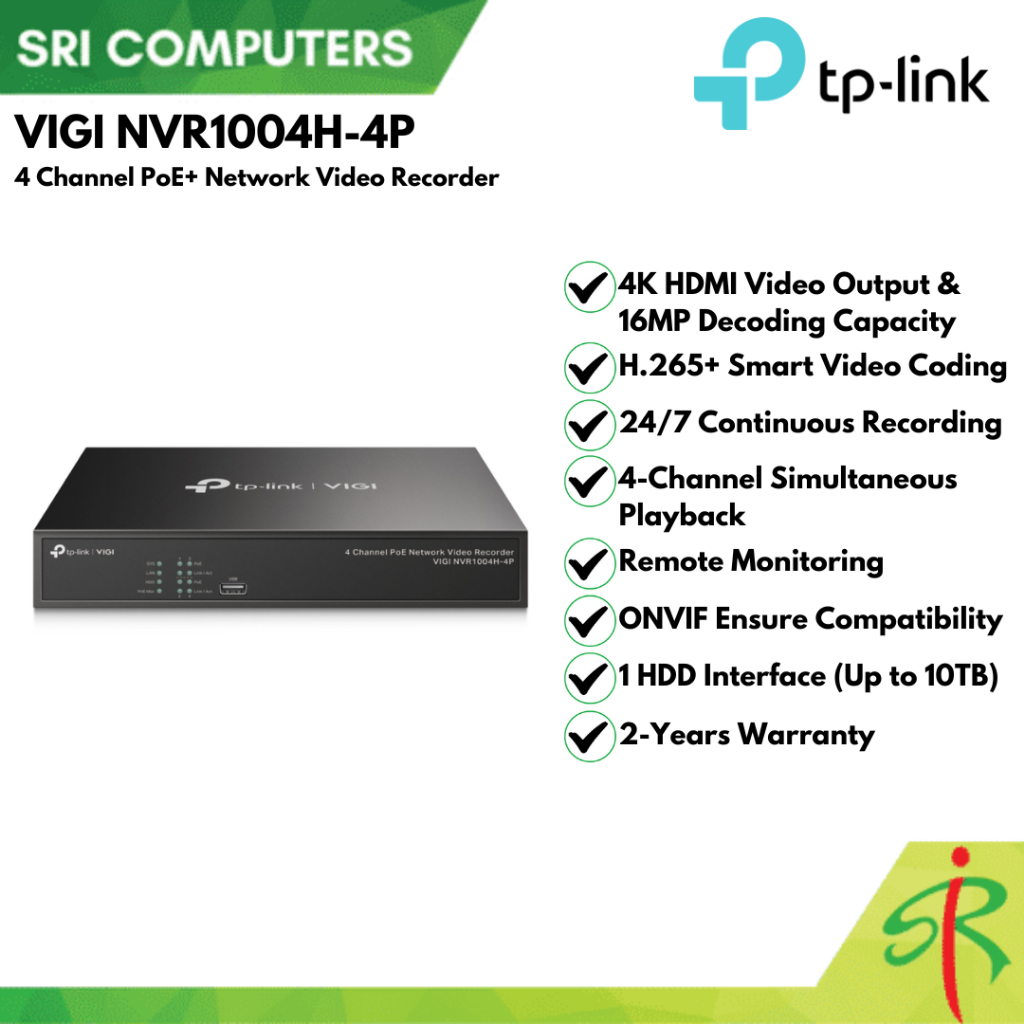 [2-YEARS WARRANTY] VIGI NVR1004H-4P 4 Channel PoE+ Network Video Recorder | Shopee Malaysia