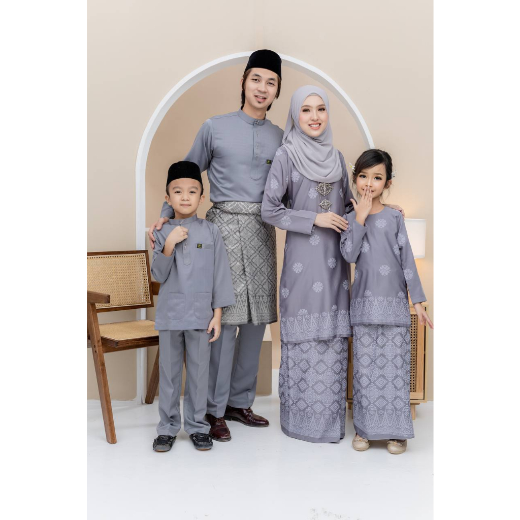 BAJU RAYA MODEN SET FAMILY SONGKET TABUR EXCLUSIVE (GRAY) | Shopee Malaysia