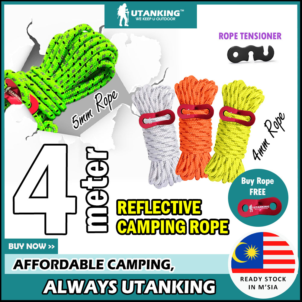 UtanKing™ 4 Meter Reflective Camping Rope Tent Ropes Flysheet Tensioner ...