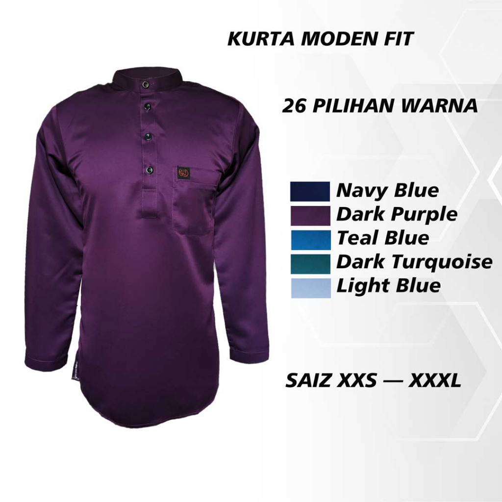 Kurta Moden Fit Warna Navy Blue | Dark Purple | Teal Blue | Dark ...