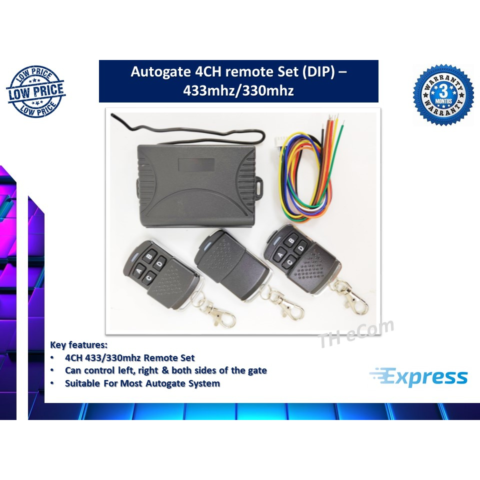 Autogate 4 Channel Remote Set - 4CH Remote + Receiver (DIP Switch Type ...