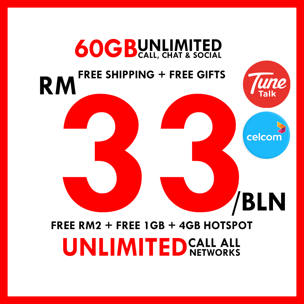 FREE Tunetalk Sim Card 60GB Unlimited Internet Data Call Hotspot Simkad ...